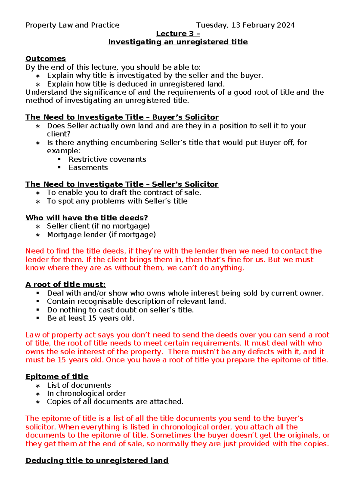 Lecture 3 - Analyzing Unregistered Title Investigations - Studocu
