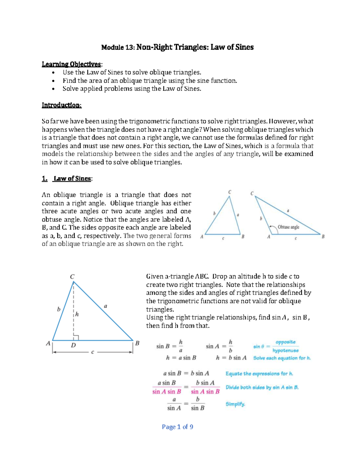 Module 13: Triangles and the Law of Sines Explained - Studocu