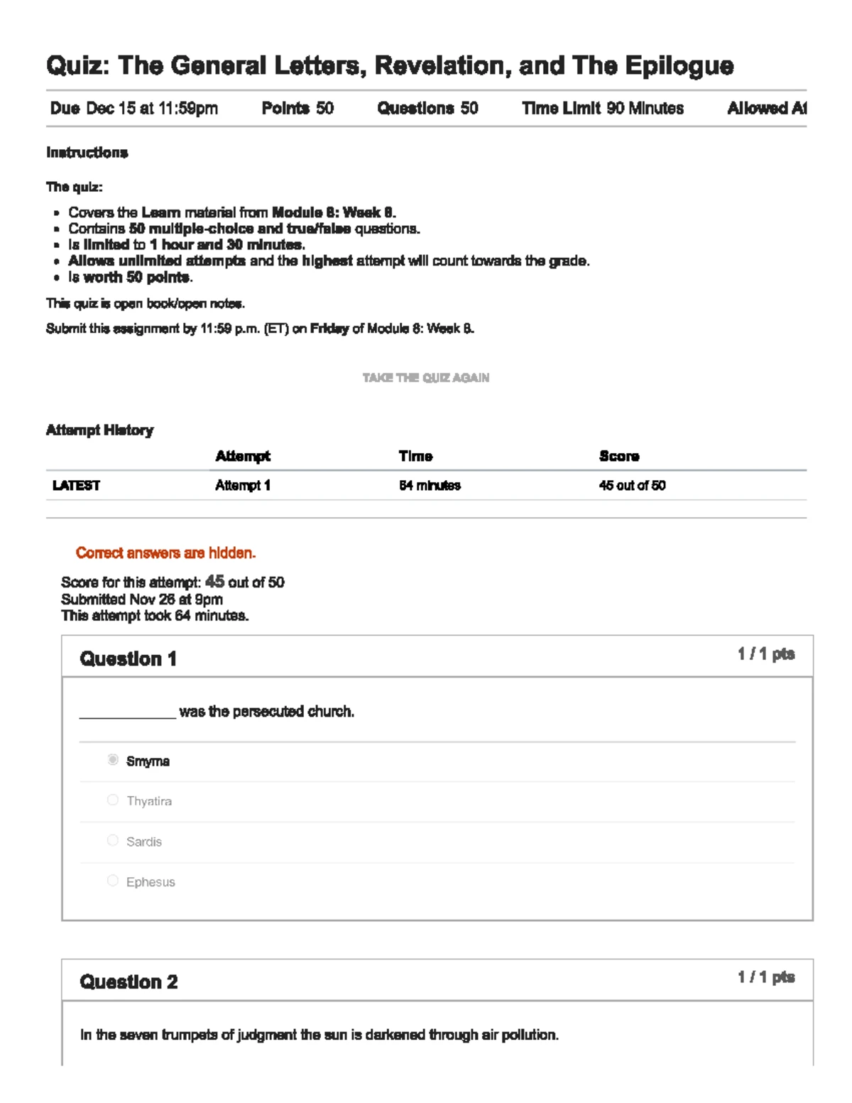 Quiz The General Letters, Revelation, and The Epilogue BIBL104 Survey ...