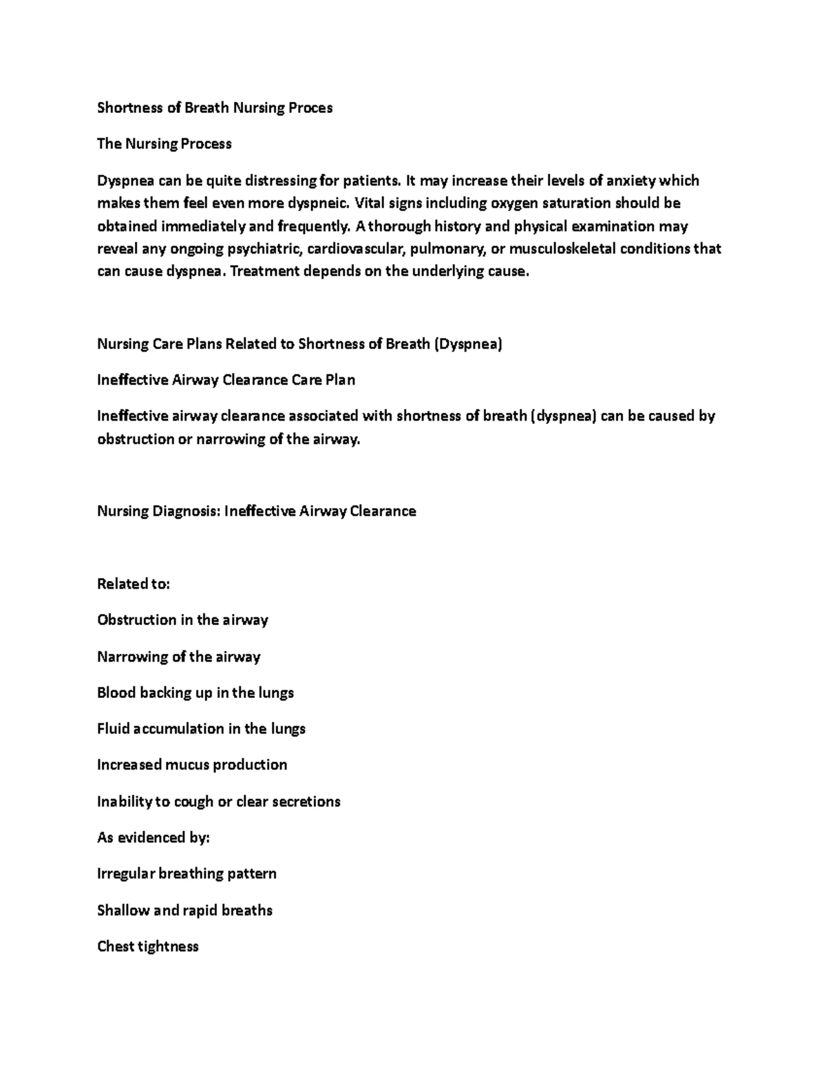 Shortness of Breath (Dyspnea) Nursing Diagnosis & Care Plan - Shortness ... Shortness of Breath (Dyspnea) Nursing Diagnosis & Care Plan - Shortness ...