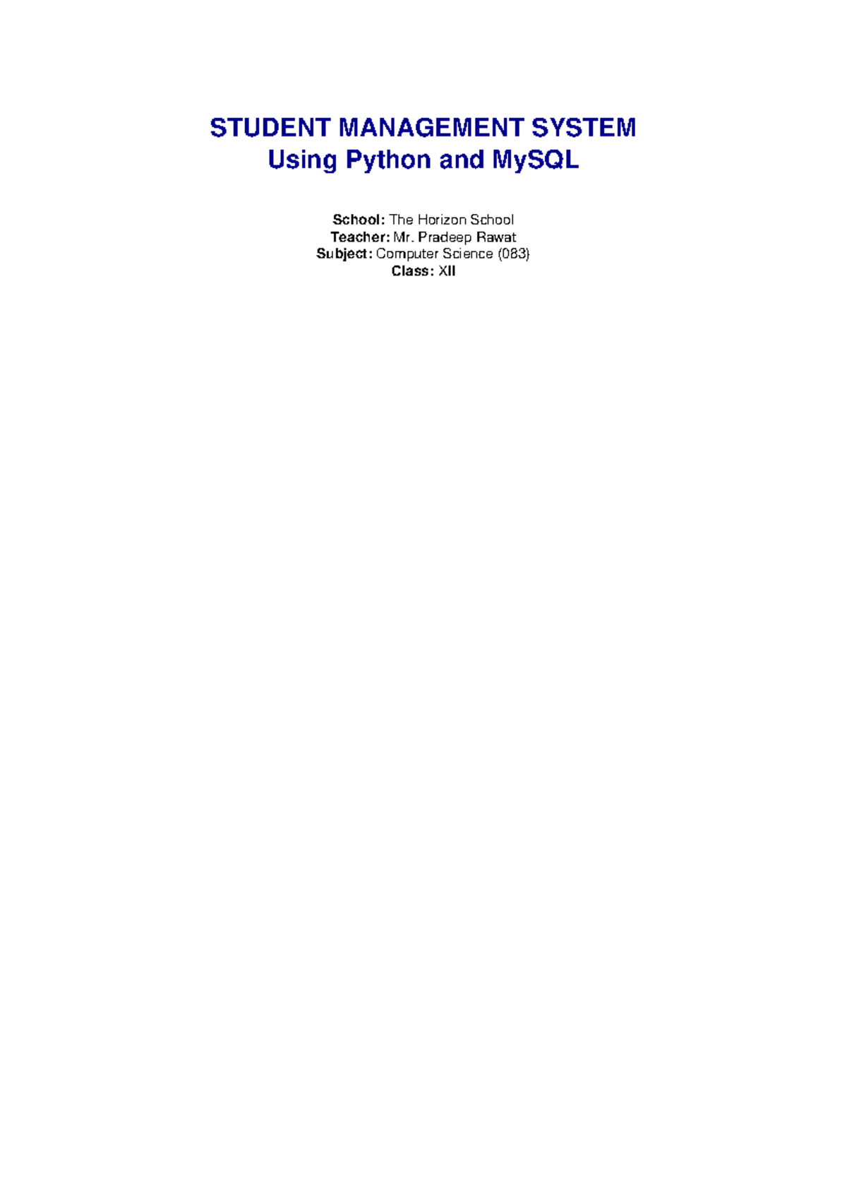 CBSE Class 12 Project: Student Management System in Python & MySQL - Studocu