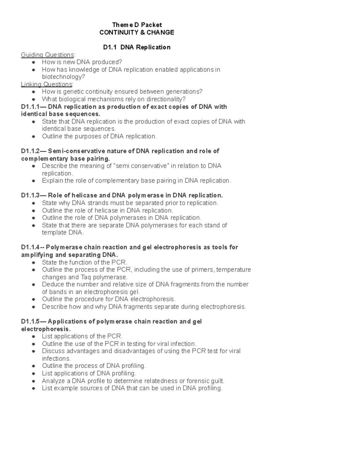 Final Exam Study Guide for Biology D1-D3: DNA, Protein Synthesis, and ...