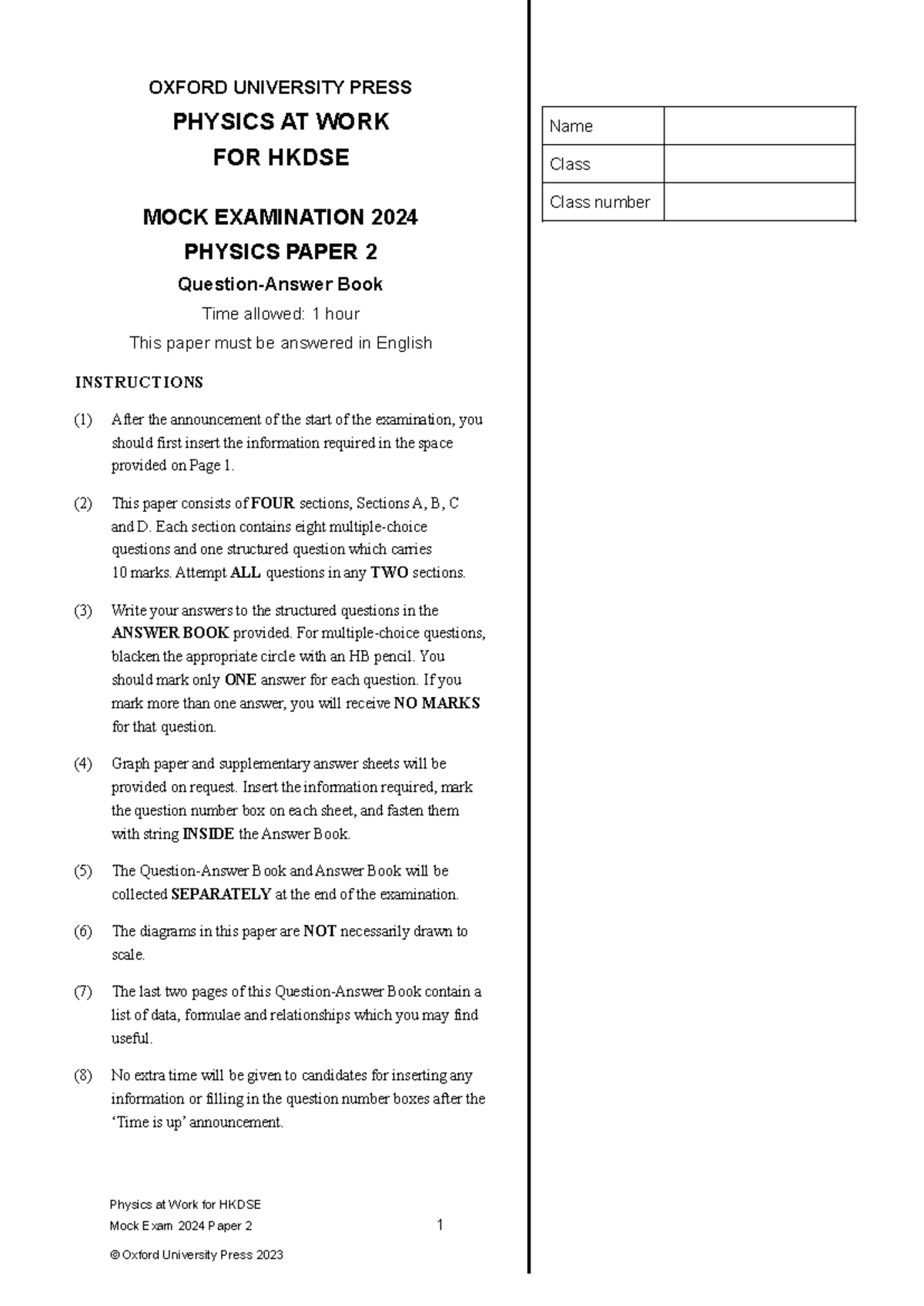 HKDSE Physics Mock Exam 2024 Paper 2 - Astronomy & Medical Physics ...