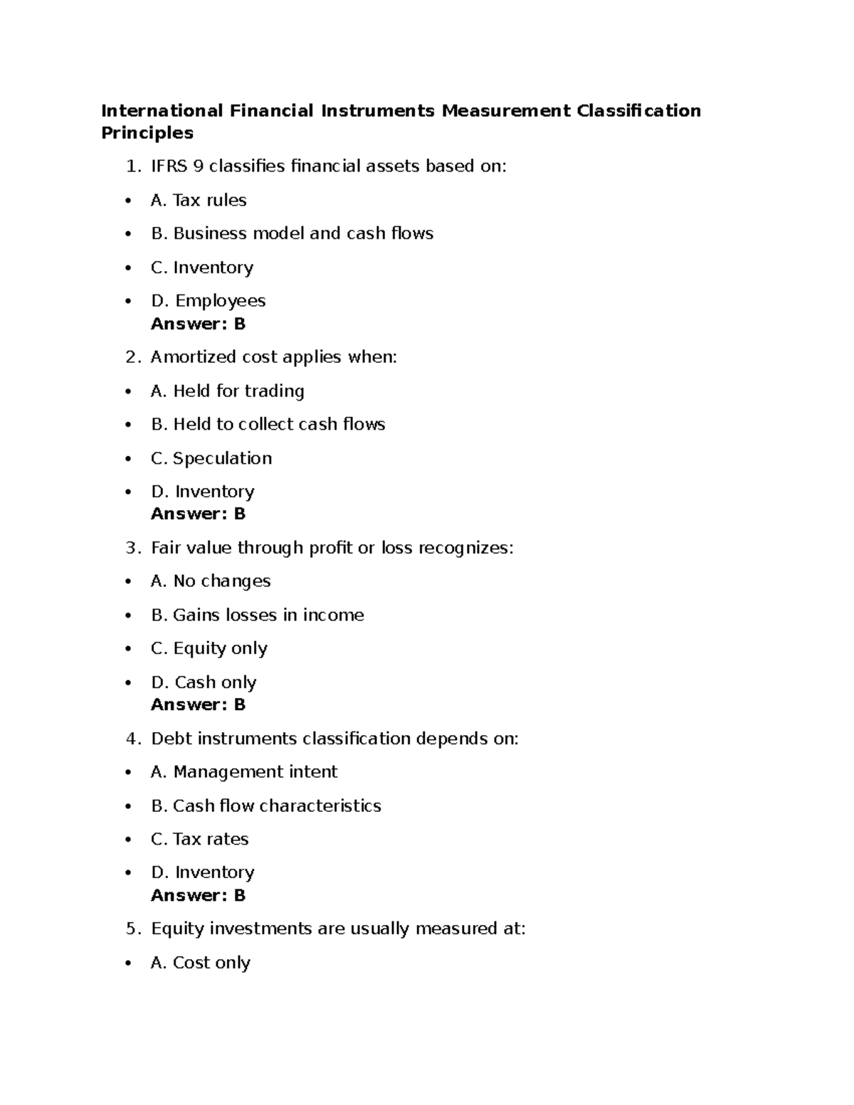 International Financial Instruments Measurement Principles - IFRS 9 ...