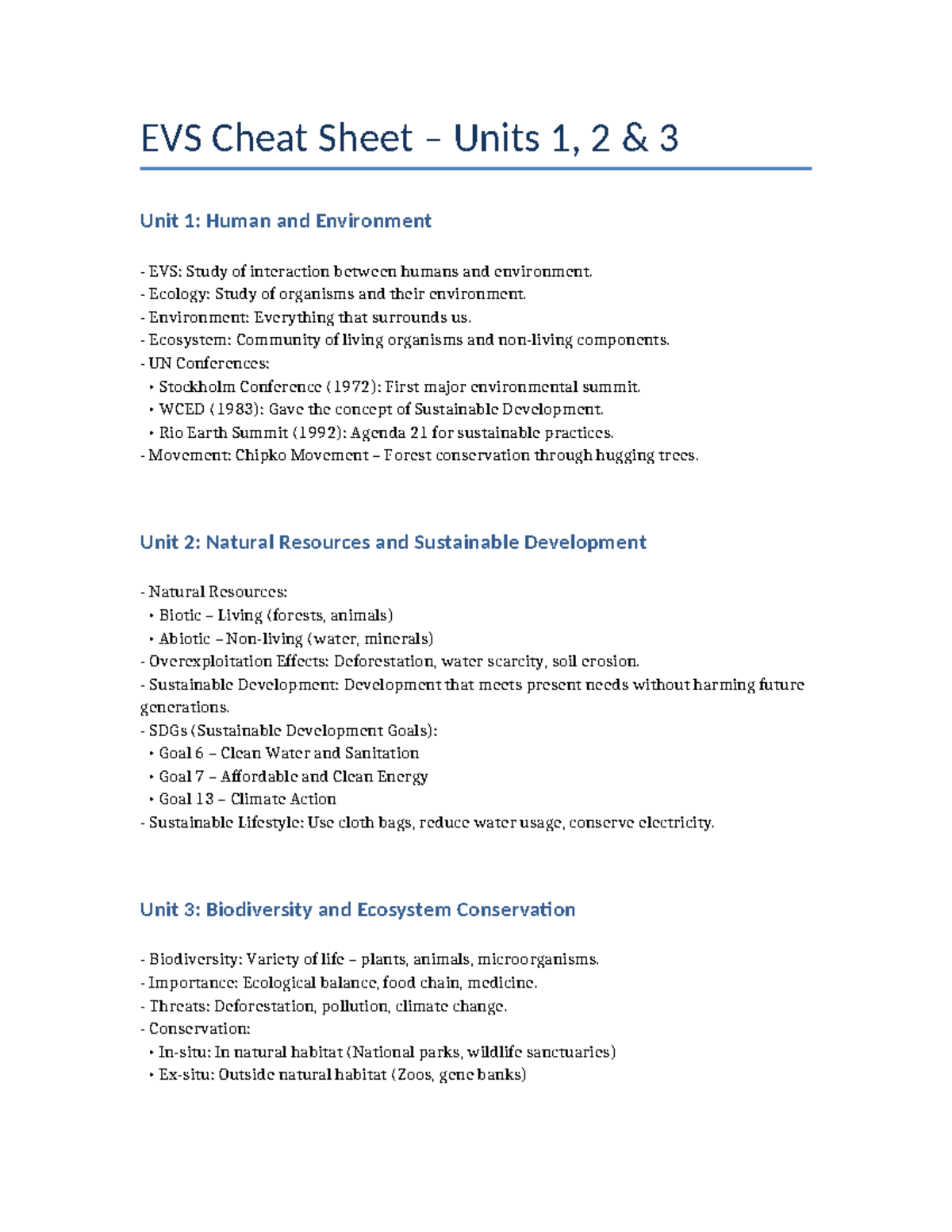 EVS Cheat Sheet: Units 1-3 on Human-Environment Interaction ...