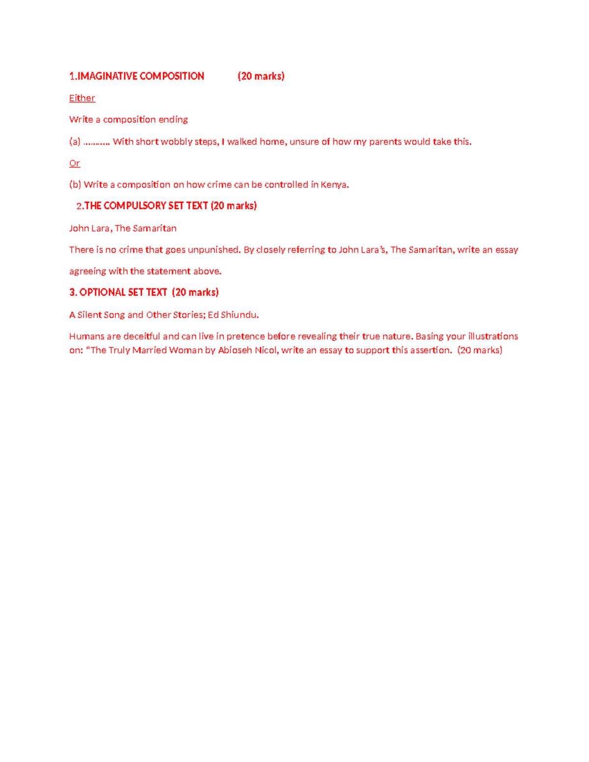 IMAGINATIVE COMPOSITION & ESSAY NOTES (20 Marks) - Studocu