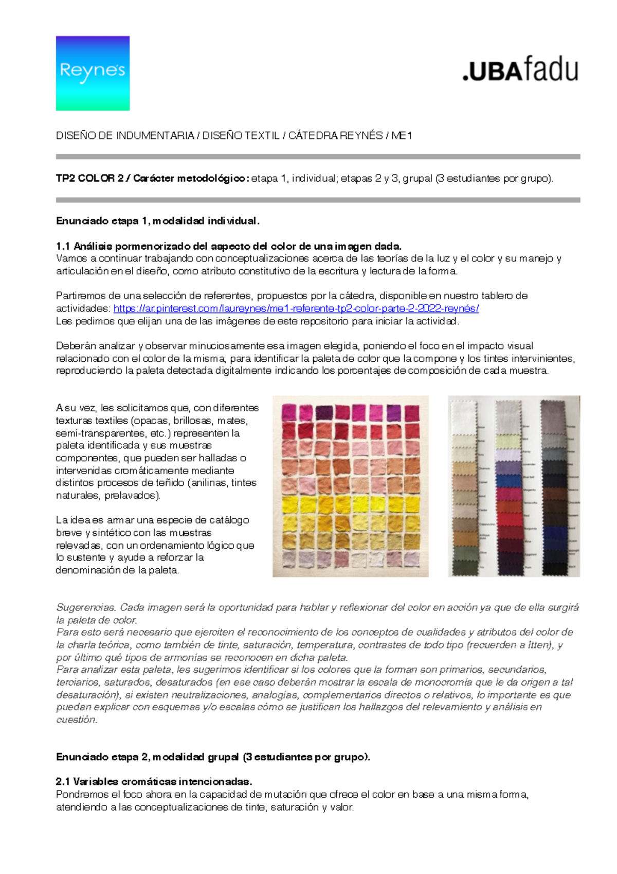 TP2 COLOR 2 ME1 2022: Análisis del Color en Diseño Textil - Studocu