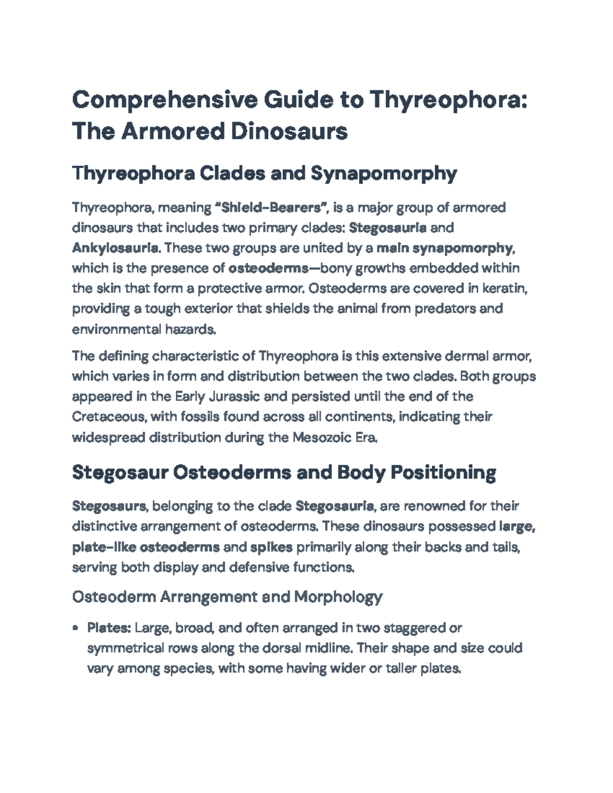 Comprehensive Overview of Thyreophora: Armored Dinosaurs (BIO 101 ...