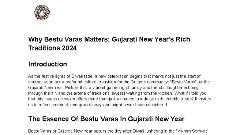Why Bestu Varas Matters: Insights on Gujarati New Year 2024 - Studocu