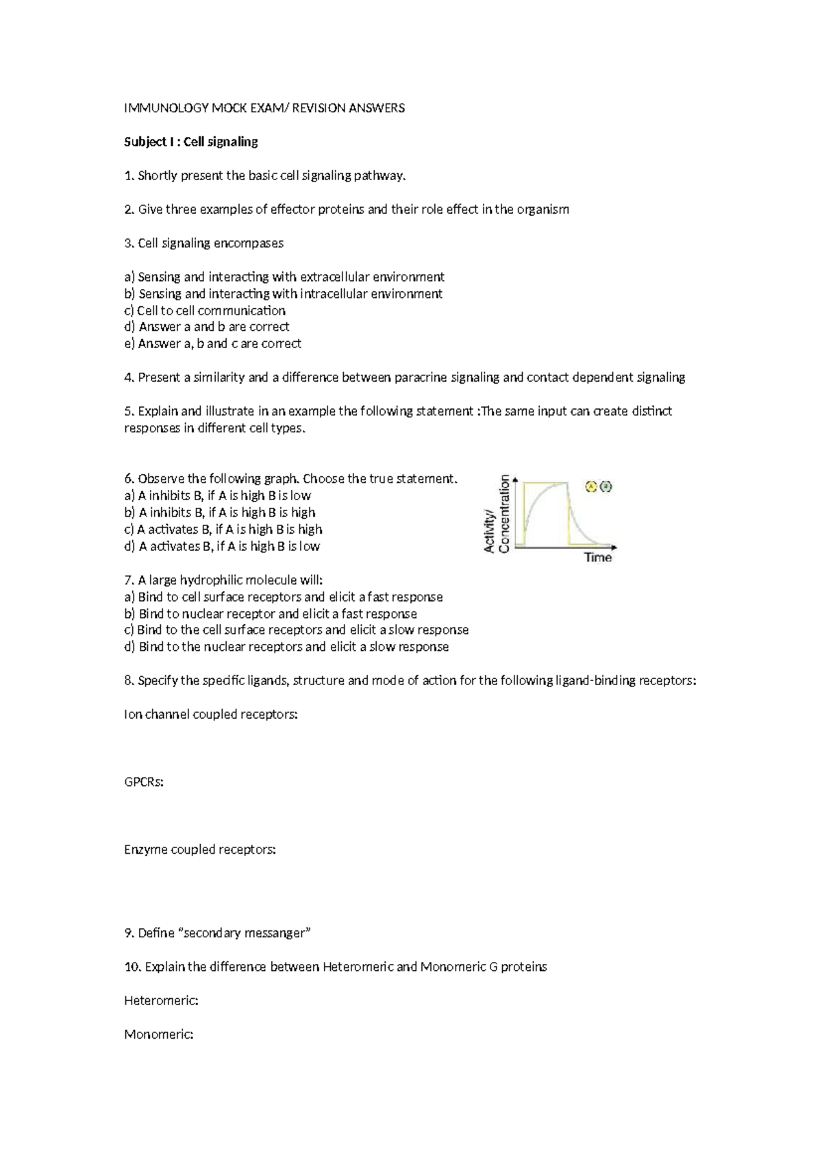 IMMUNOLOGY MOCK EXAM - Cell Signaling & ECM Concepts - Studeersnel