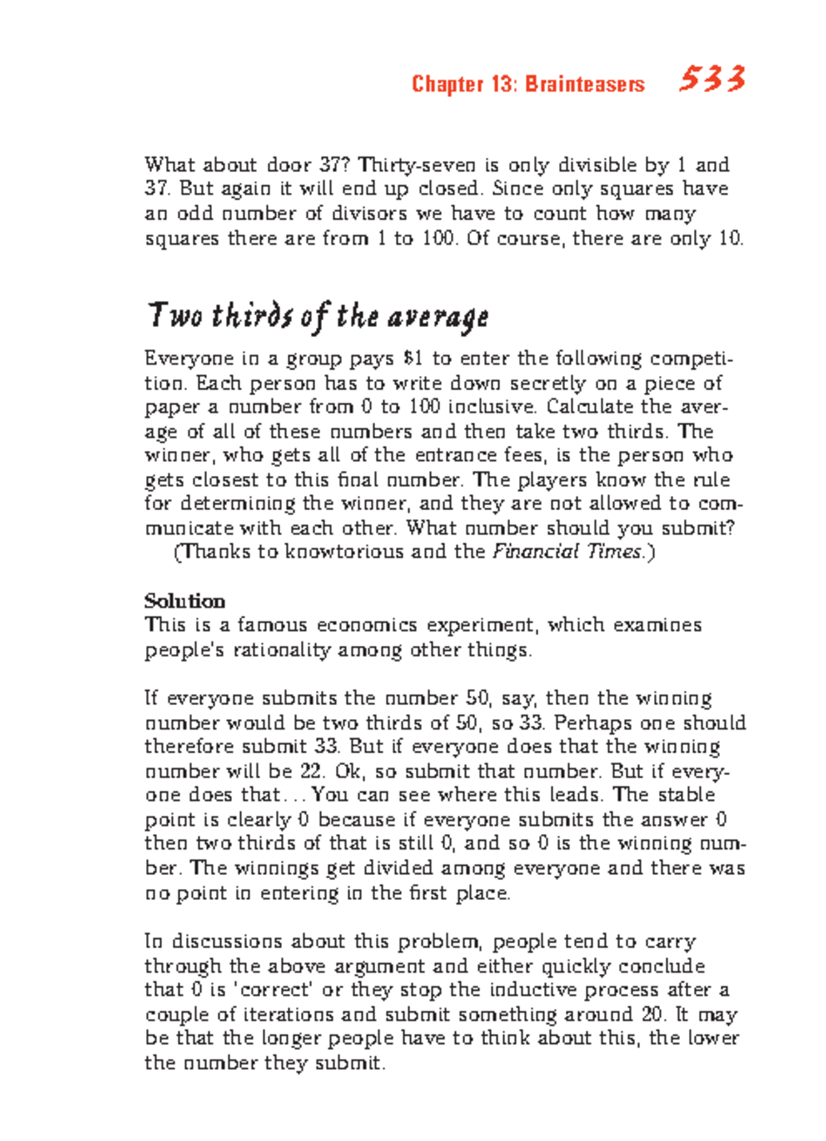 Chapter 13: Brainteasers & Economic Experiments (Quantitative 550 ...