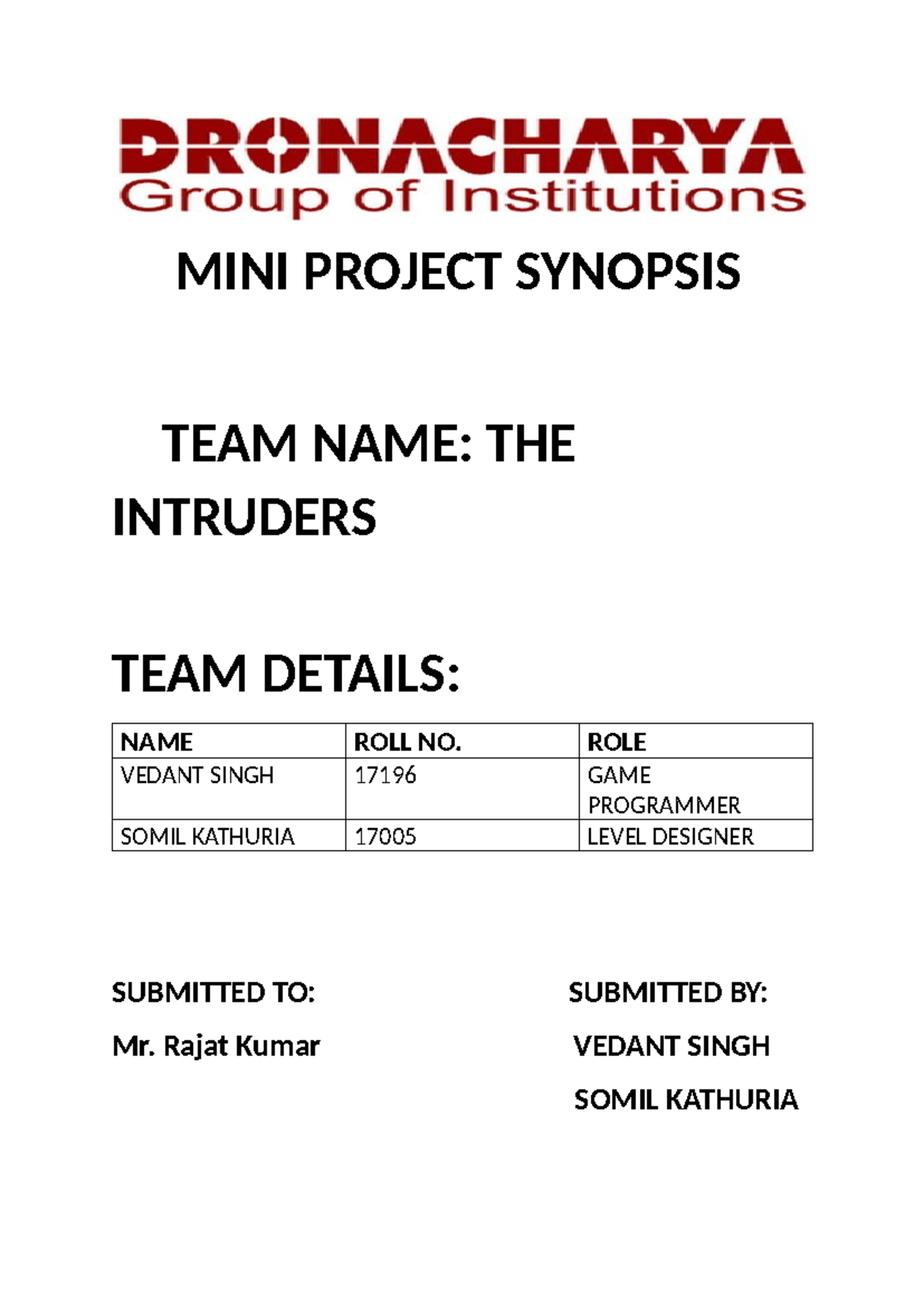 MINI PROJECT SYNOPSIS: Stealth Arena Combat Game Design - Studocu