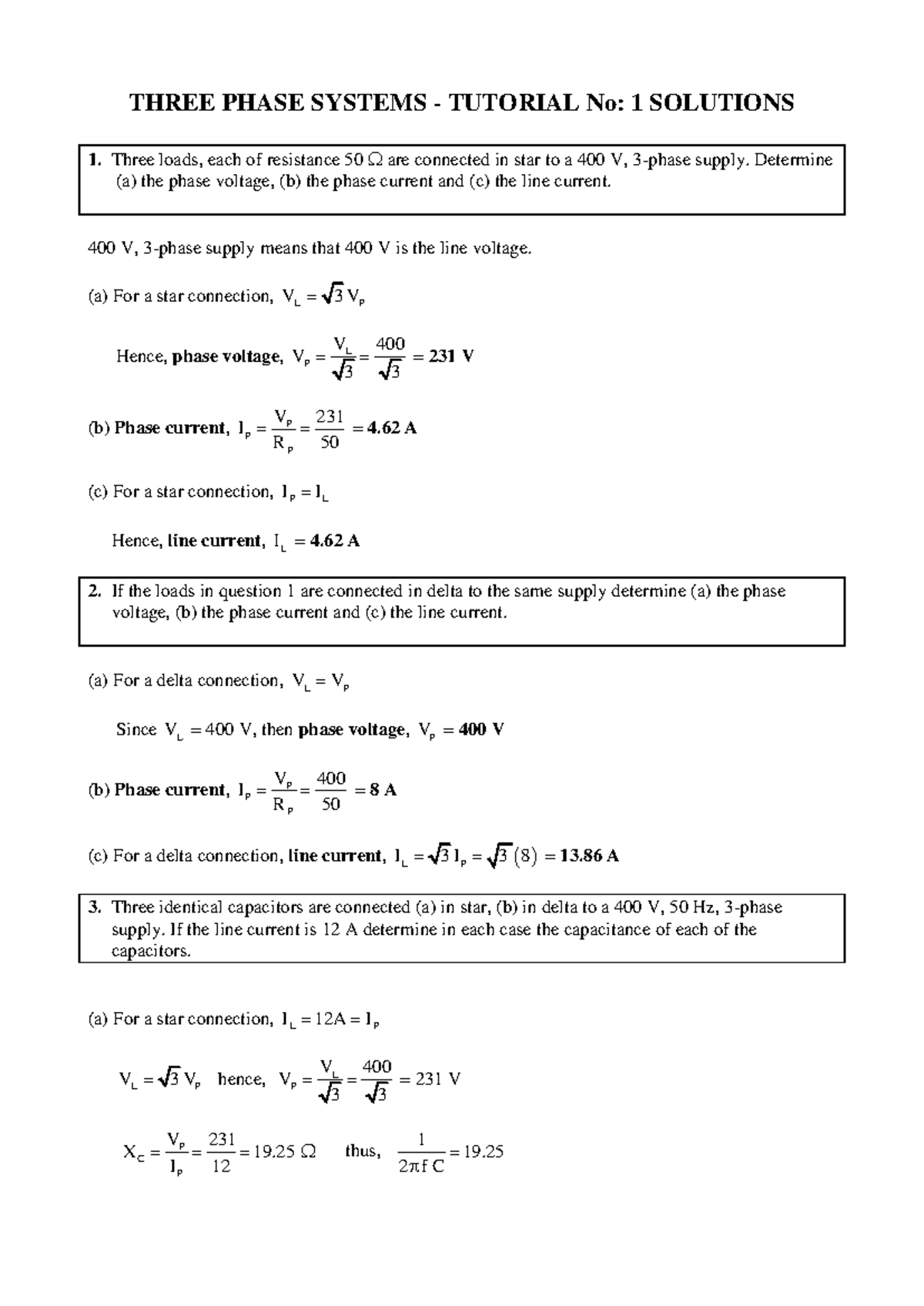 3 Phase Systems Tutorial No 1 Solutions v1 PDF - THREE PHASE SYSTEMS ...