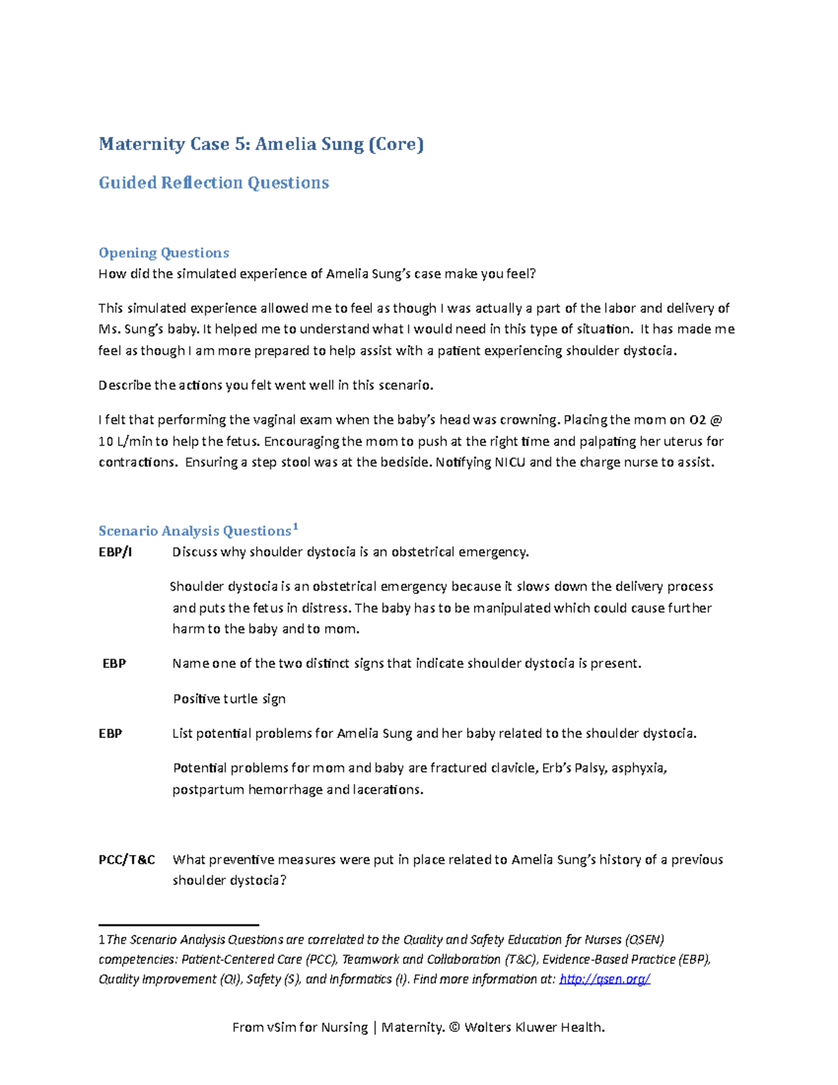 Maternity Case Study 05: Amelia Sung Guided Reflection Questions - Studocu