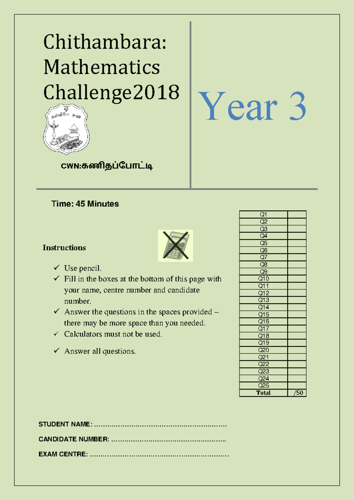 Year 3 Math Challenge 2018 - Complete Solutions and Answers - Studocu