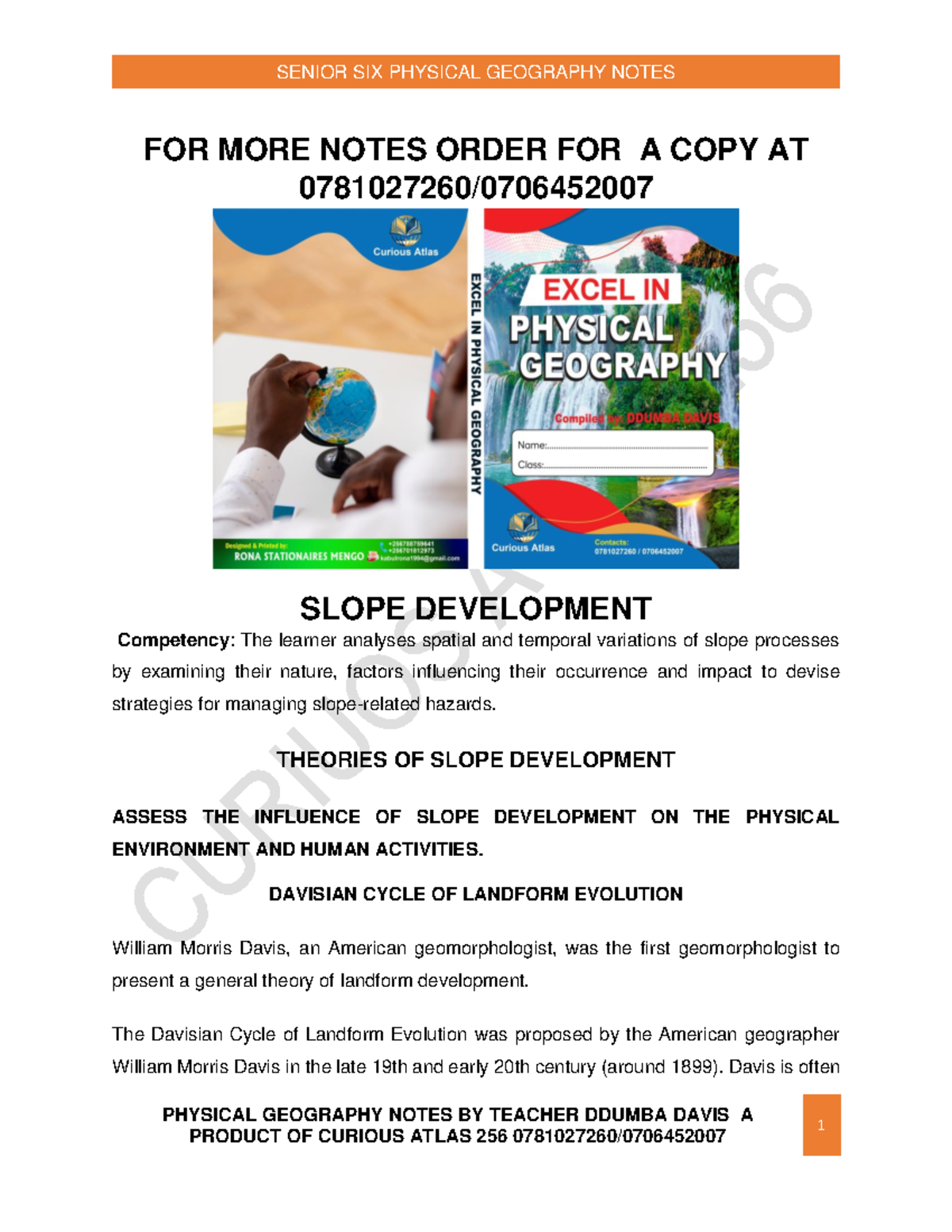 SENIOR SIX PHYSICAL GEOGRAPHY NOTES: Slope Development & Mass Wasting ...