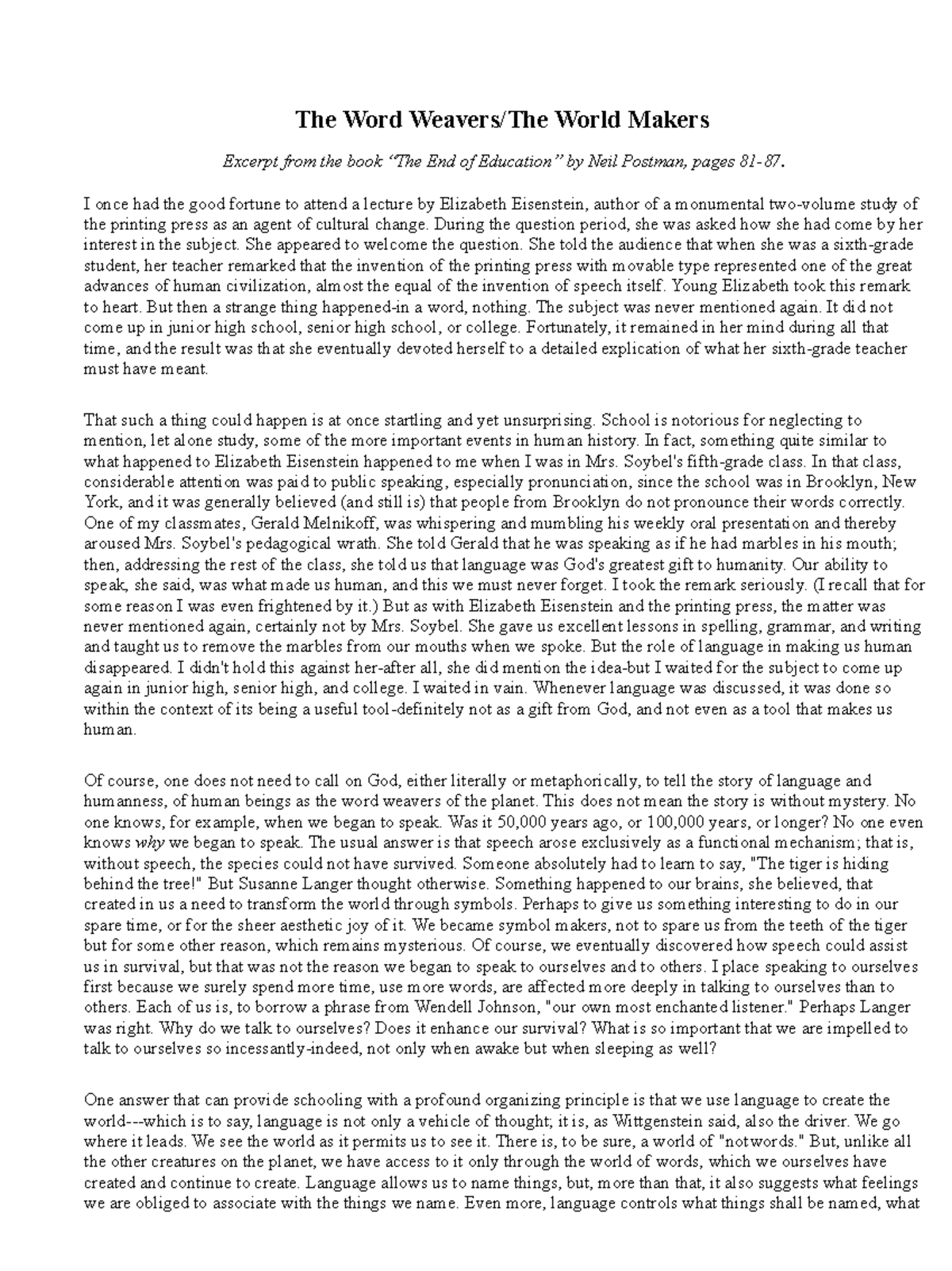 Word Weavers - Postman Coursework Materials Summary & Analysis - Studocu