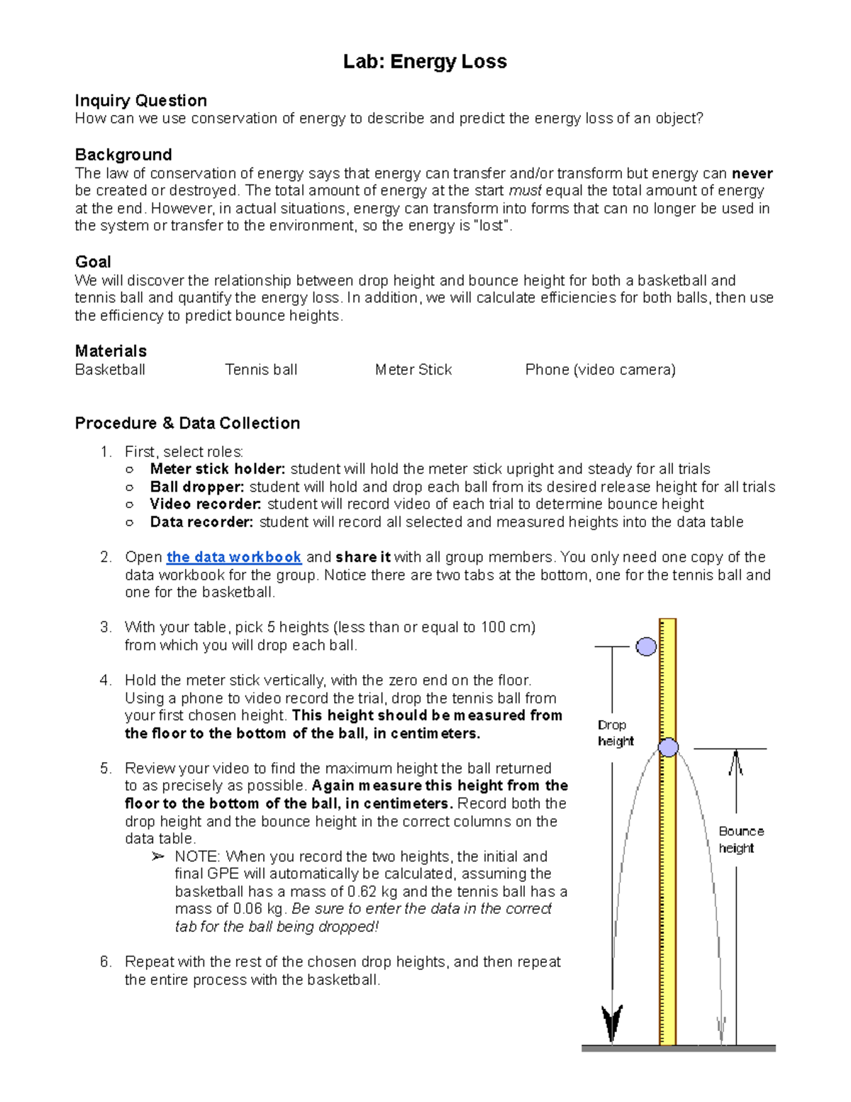 LAB: Energy Loss Inquiry - Conservation of Energy in Bouncing Balls ...