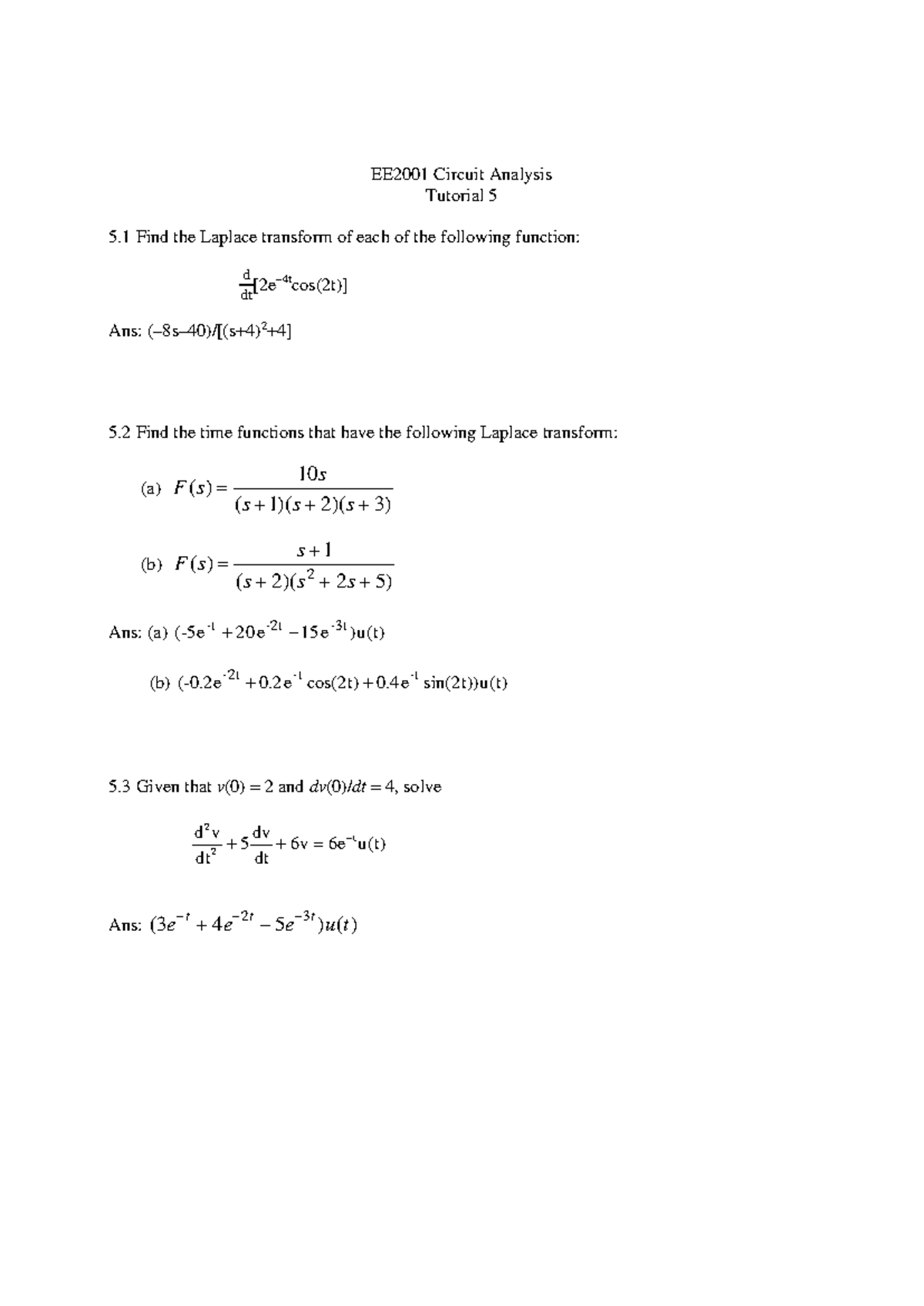 EE2001 Tutorial 5 If you are happy - EE2002 - NTU - Studocu
