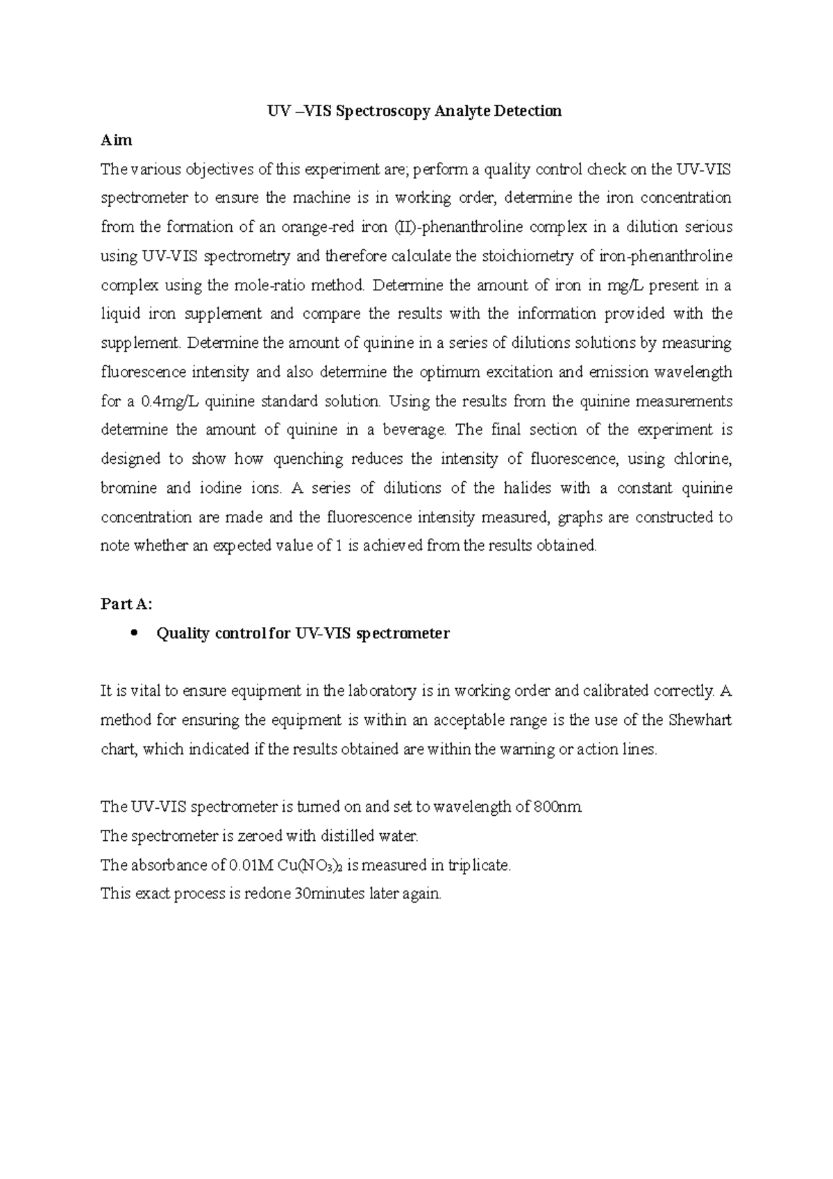 UV-VIS Spectroscopy - Lab report of the detection of analytes from ...