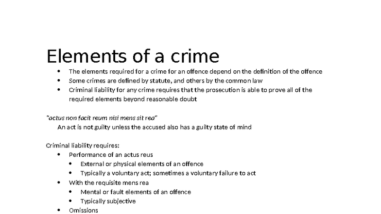 Criminal Law Notes: Elements of a Crime and Liability Analysis - Studocu