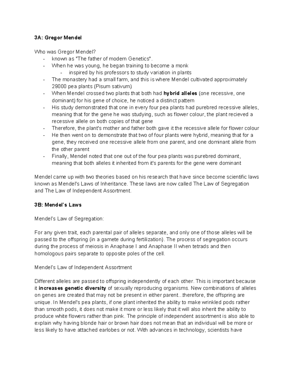 Lesson 3 Gregor Mendel - Notes from the BAO course - 3A: Gregor Mendel ...