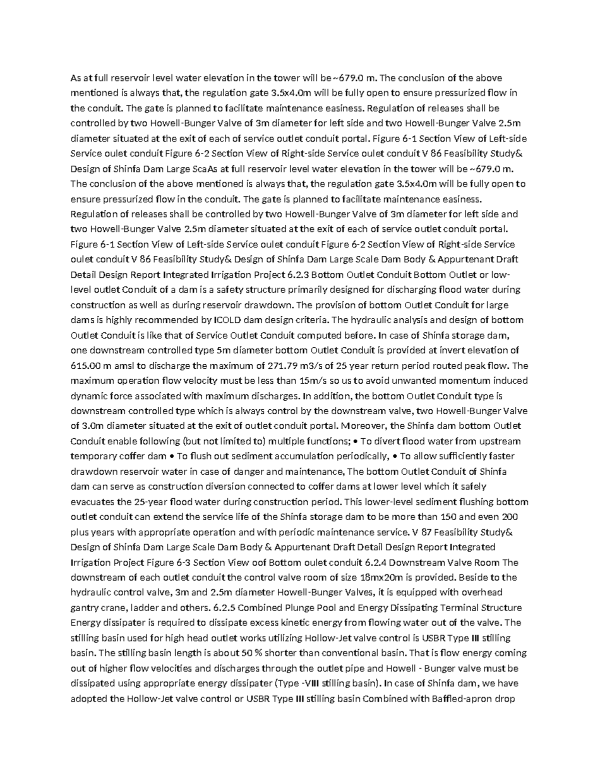 Feasibility Design Report for Shinfa Dam: Large Scale Appurtenances ...