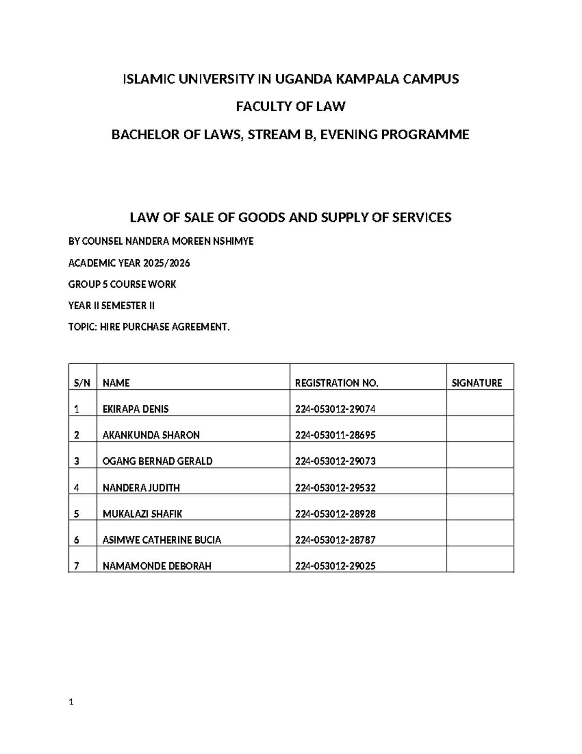LAW 202: Hire Purchase Agreement - Analysis and Implications - Studocu