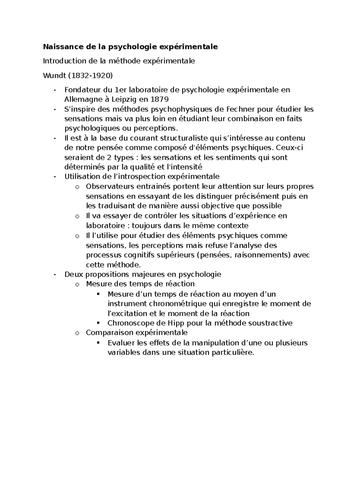 Histoire de la Psychologie Expérimentale : Méthodes et Pionniers - Studocu