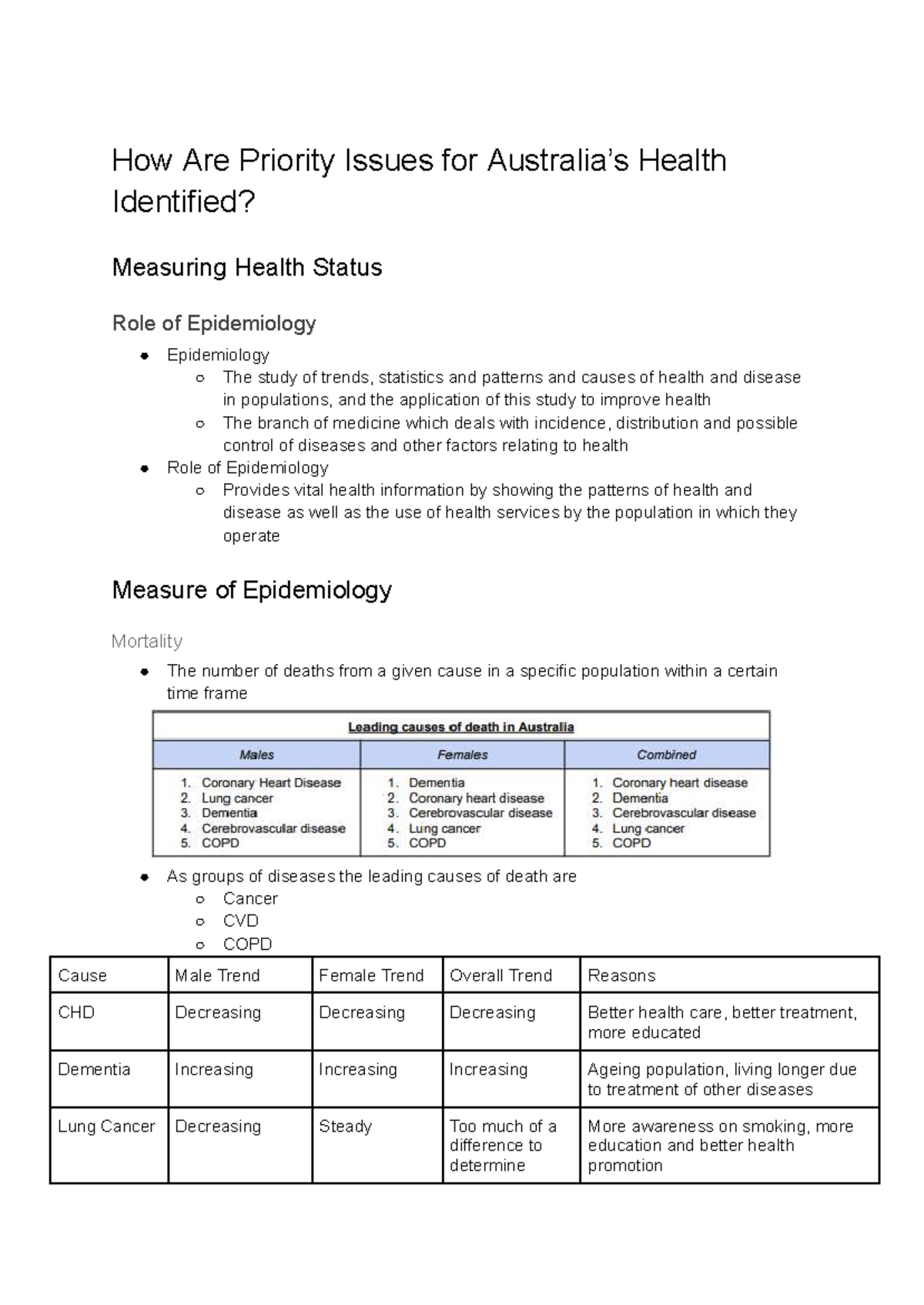 Core 1 - Health Issues and Epidemiology Insights - Studocu
