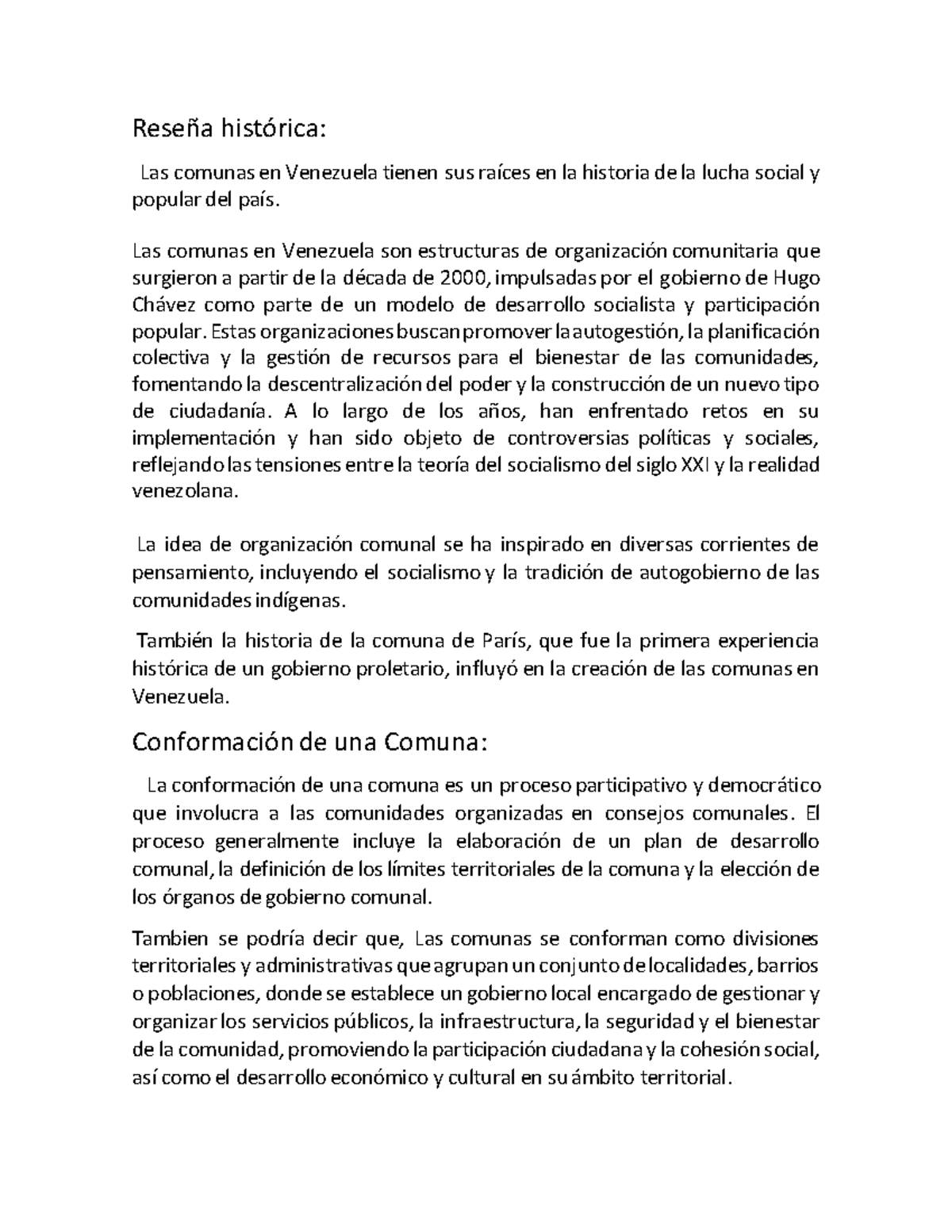 Comunas y comunidades en Venezuela: Historia y Conformación - Studocu