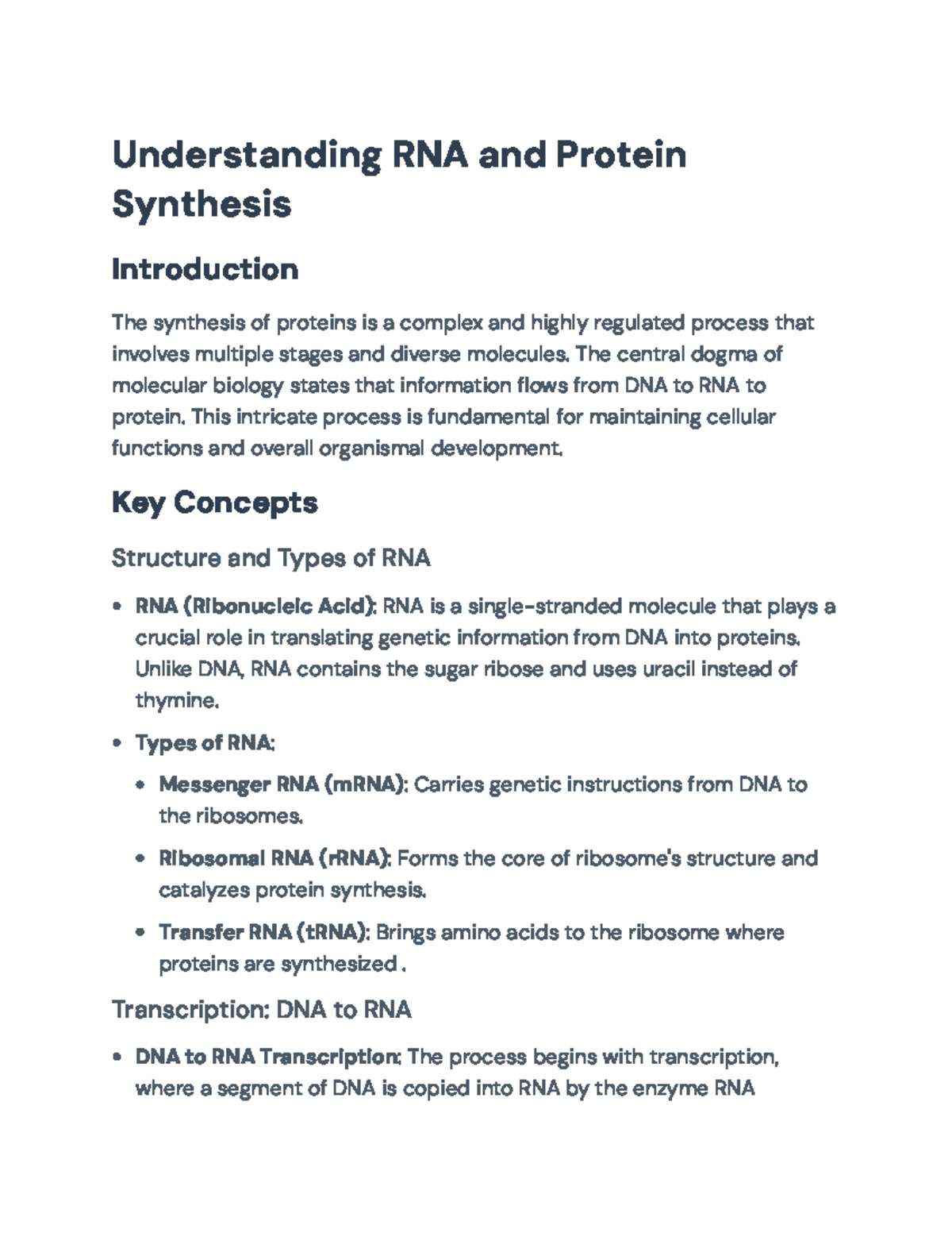 Understanding RNA and Protein Synthesis: Processes and Applications - Understanding RNA and ...