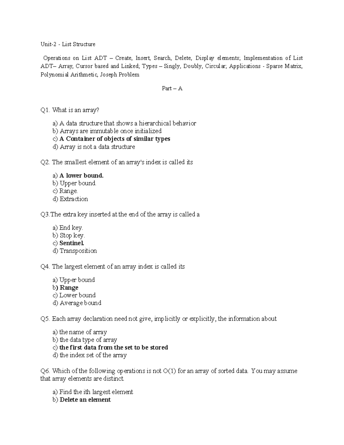 UNIT II DSA - MCQs on List Structure Operations and Implementations ...