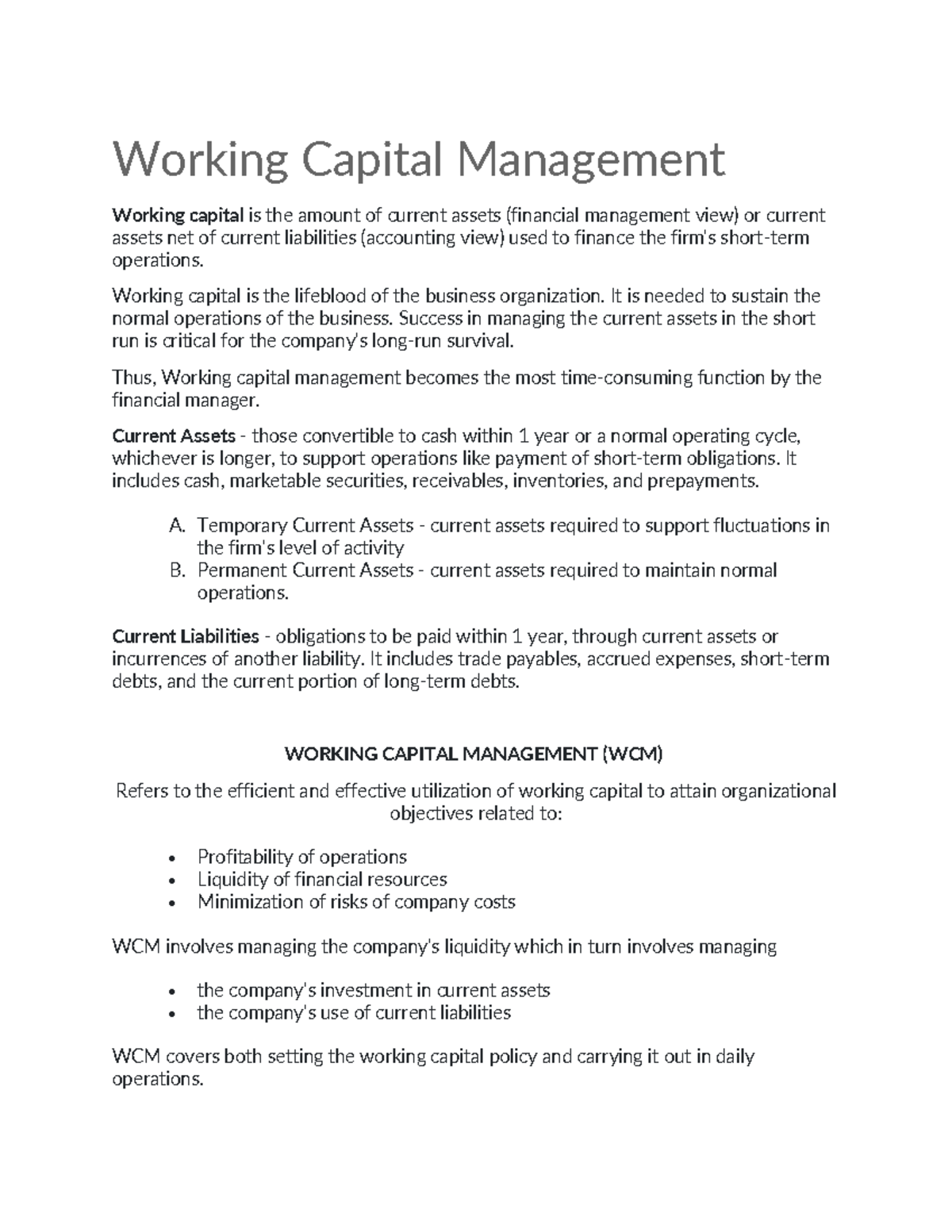 Working Capital Management: Key Concepts and Strategies - Studocu