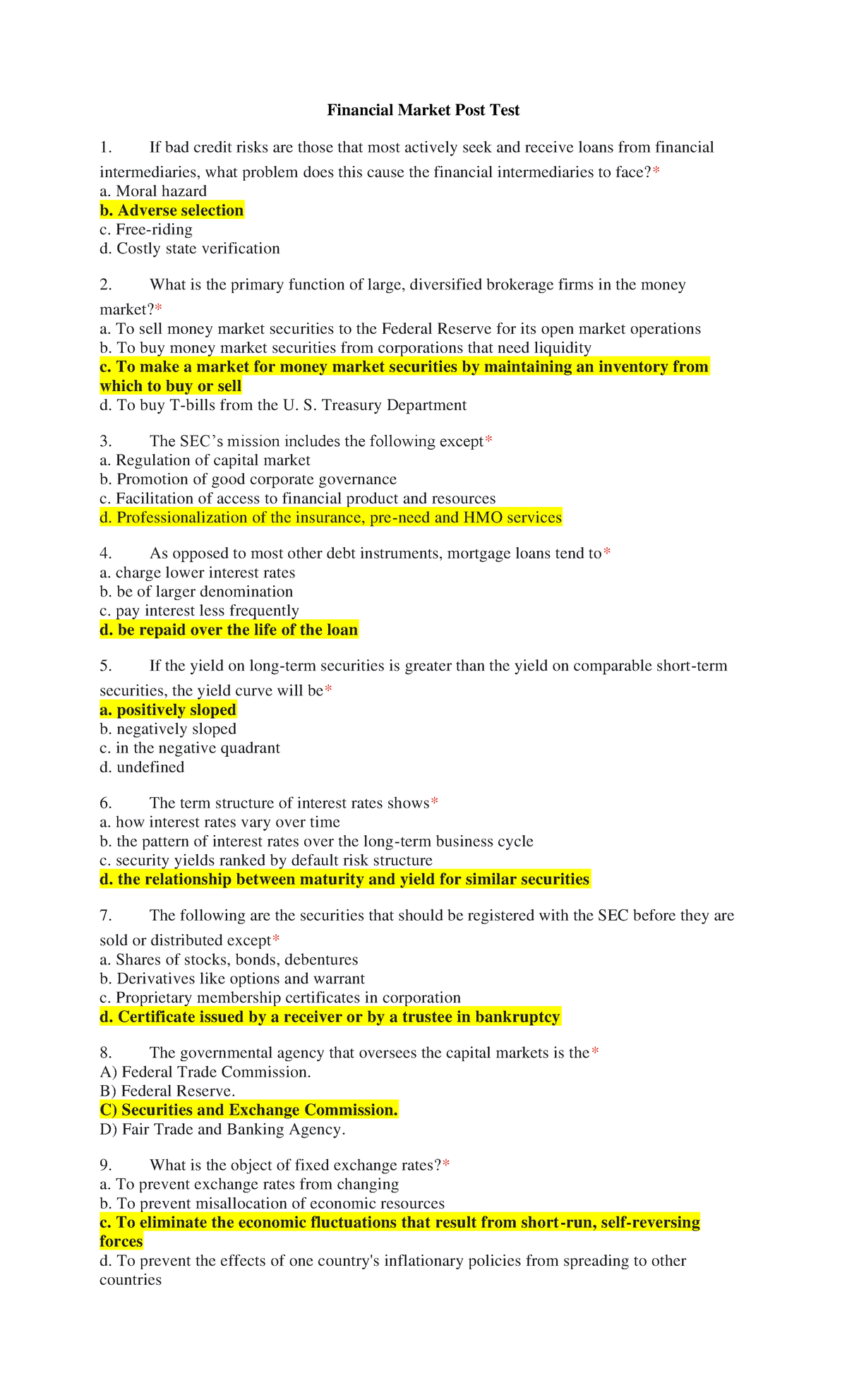 FM POST TEST - Financial Market Post Test - Financial Market Post Test ...