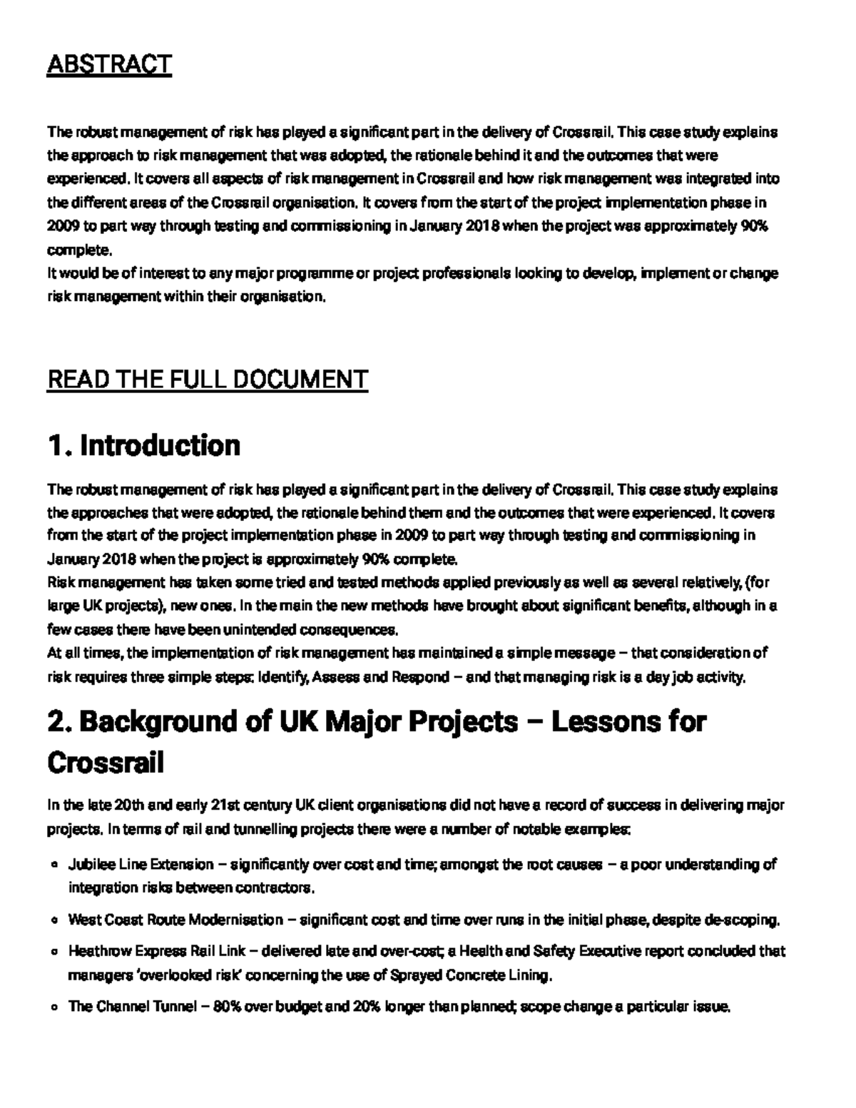 Crossrail Risk Management Case Study: Lessons Learned (CRL 2023) - Studocu