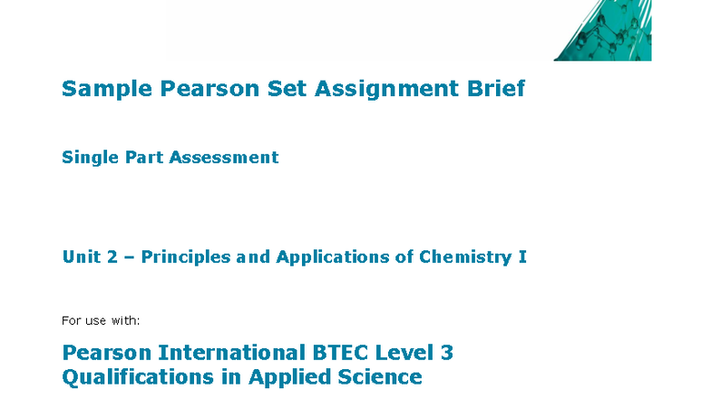 BTEC Level 3 Applied Science Unit 2 Pearson Set Assignment Guide - Studocu