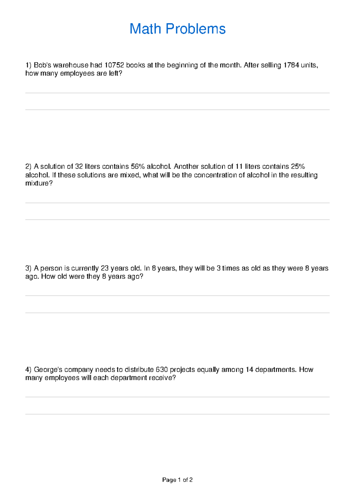 MATH WORD Problems (35) - Practice Questions and Solutions - Studocu