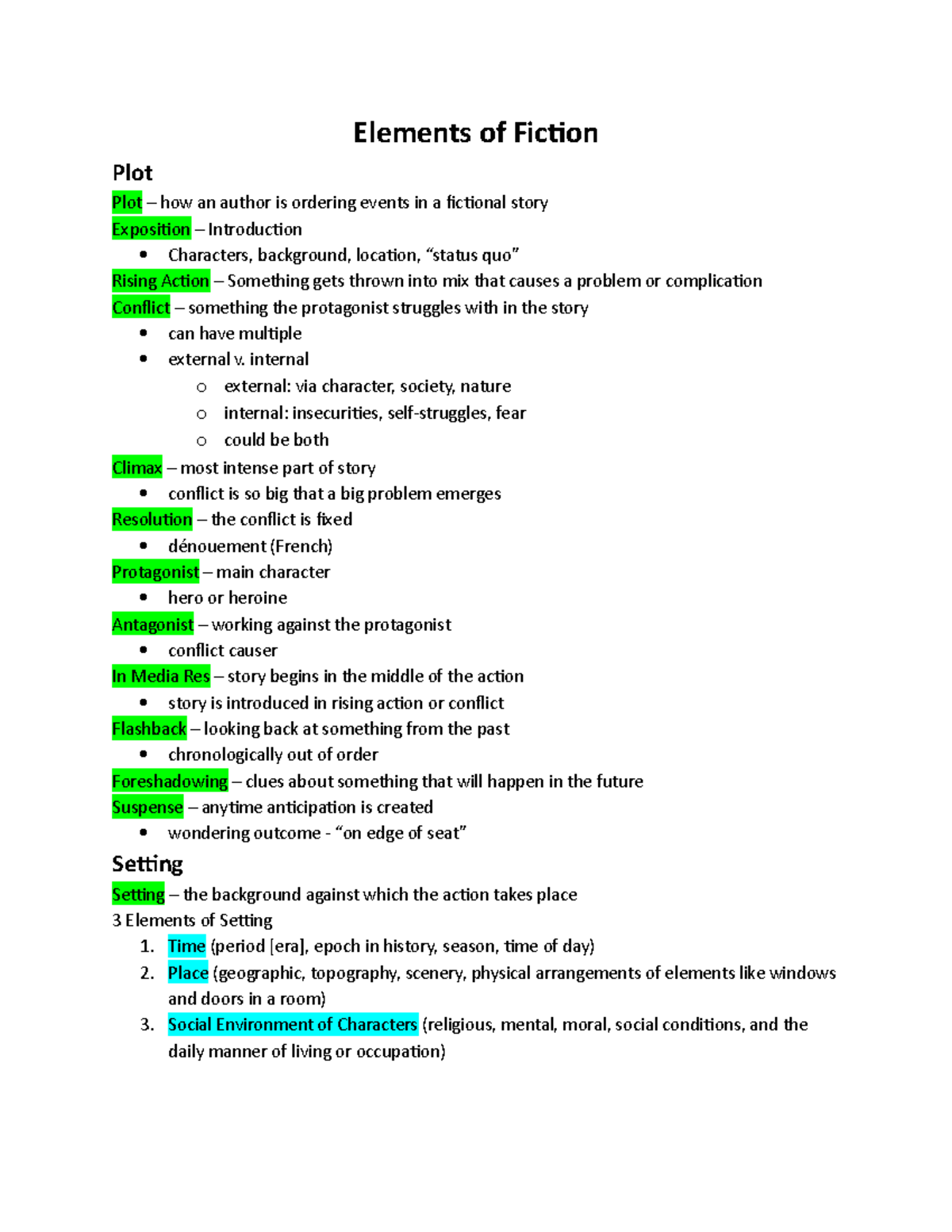 Elements of Fiction: Comprehensive Study Notes for Literature Course ...