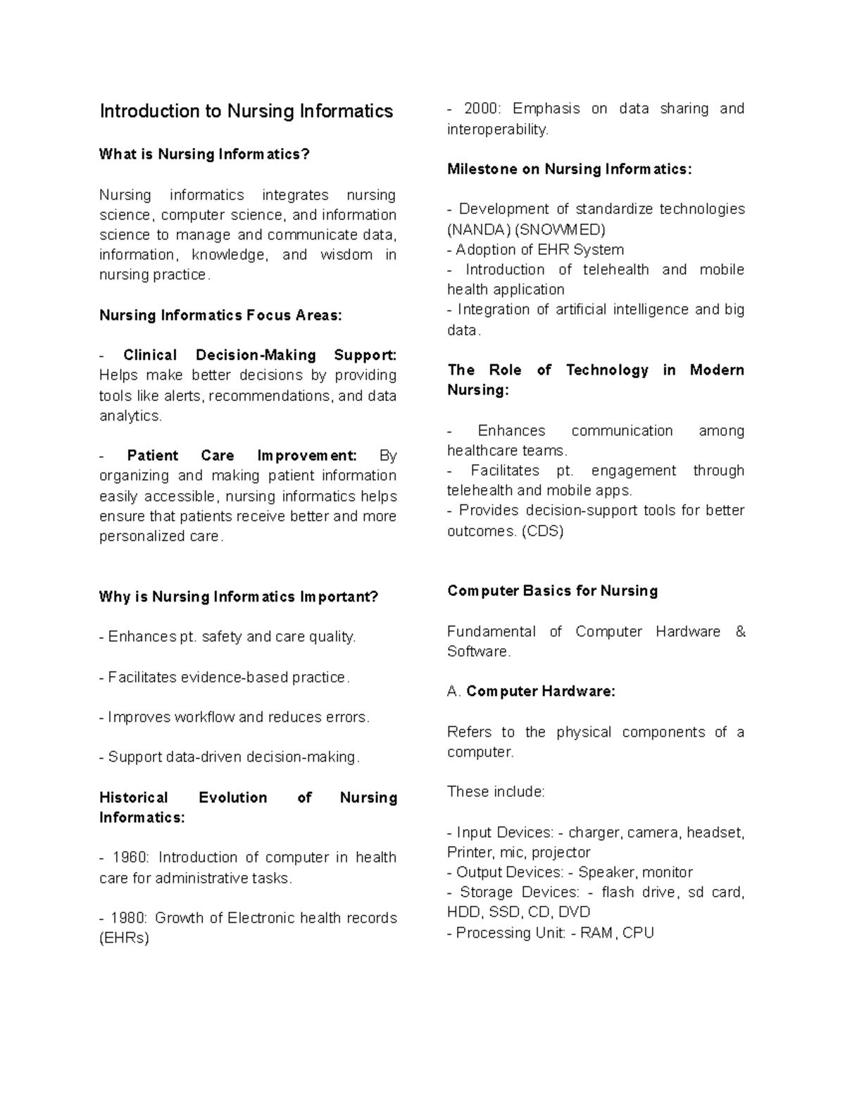NI Review - Introduction to Nursing Informatics What is Nursing ...