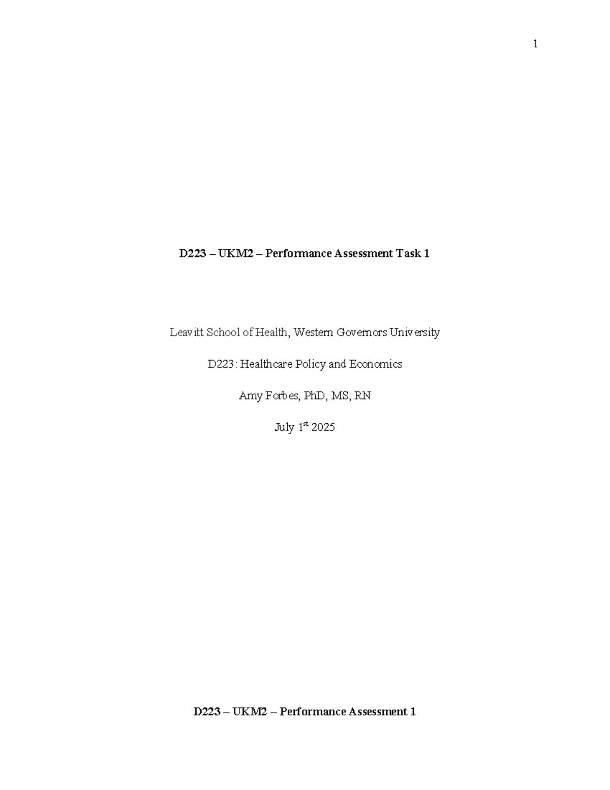 D223 Performance Assessment Task 1: Mercy Health St. Rita's Analysis ...