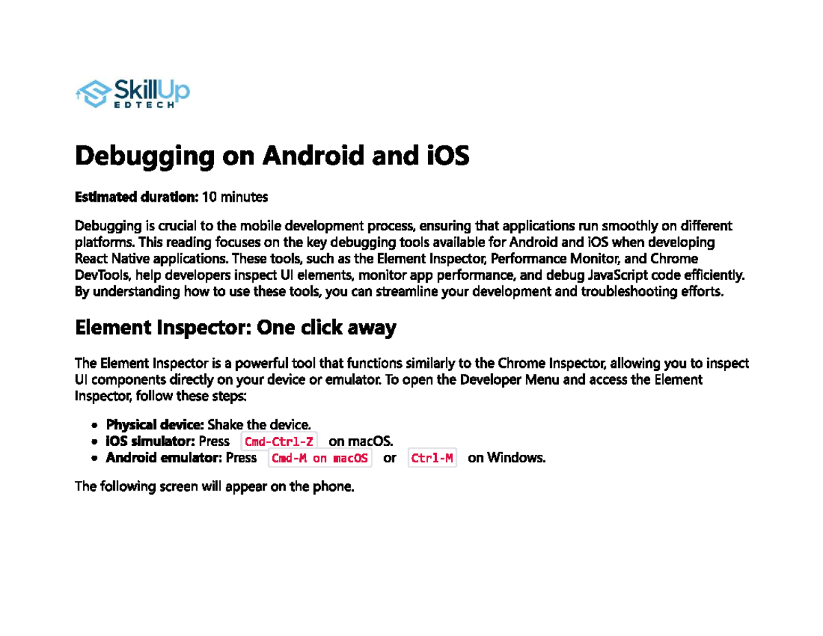 Debugging Tools for React Native on Android & iOS - Studocu