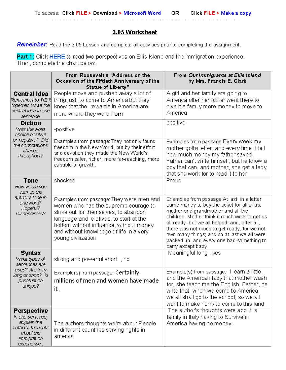 3.05 Language Arts Worksheet: Exploring Immigration Perspectives - Studocu