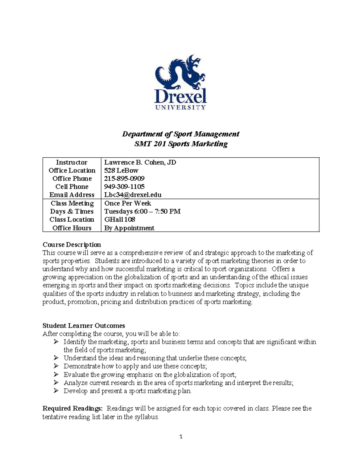 SMT 201 Sports Marketing Syllabus - Winter 2025 Overview - Studocu