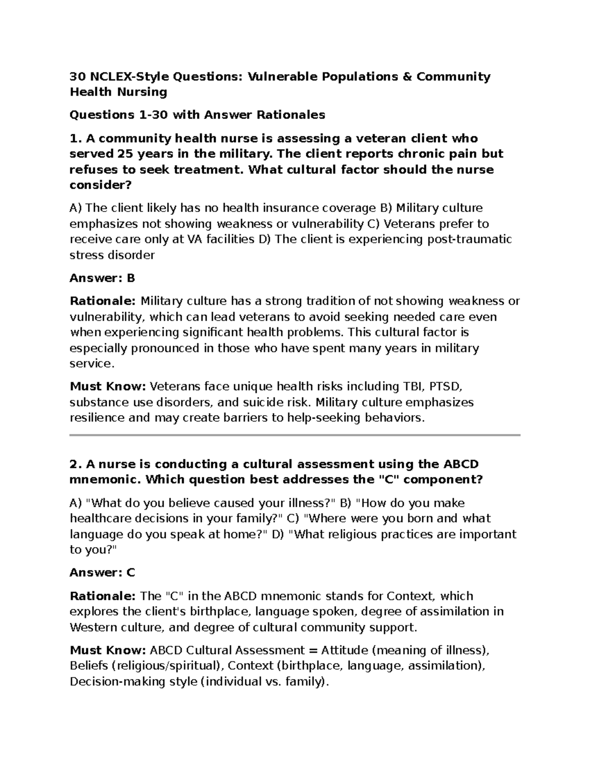 Vulnerable Populations & Community Health Nursing: NCLEX Week 5 ...