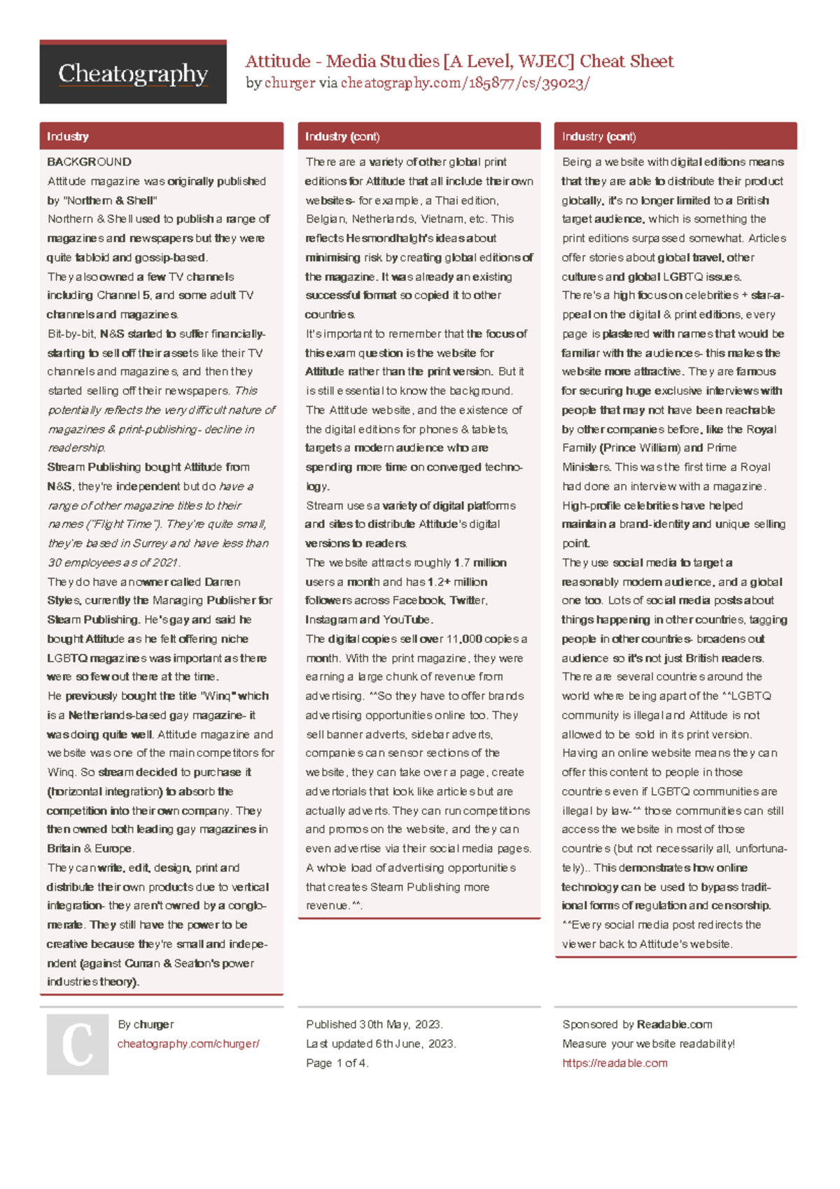 Attitude Magazine: Media Studies Analysis Cheat Sheet [A Level, WJEC ...