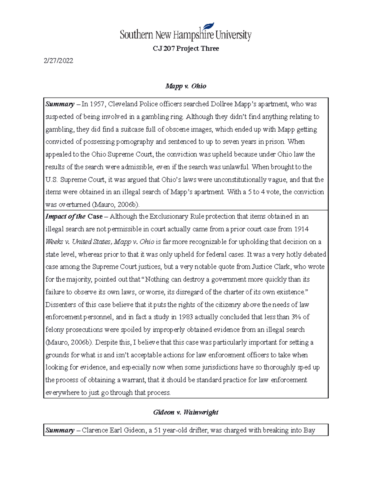 CJ 207 Project Three: Landmark Supreme Court Cases and Their Impacts ...