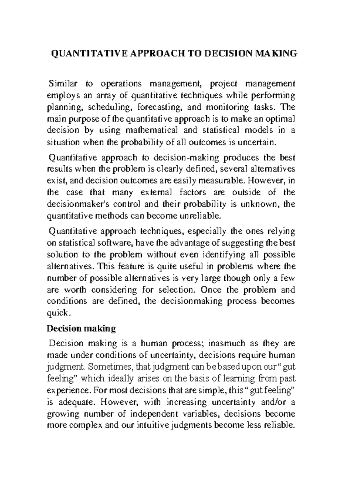 Quantitative Decision-Making Techniques for Management (Course Code ...