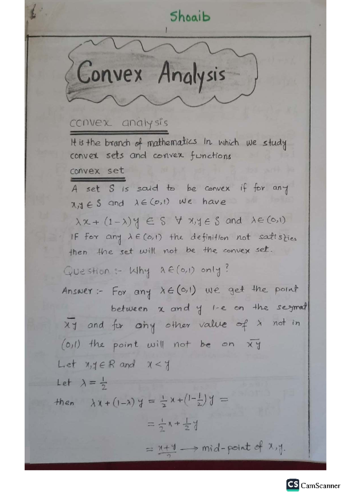 Convex Analysis Notes - CS 101 - Studocu