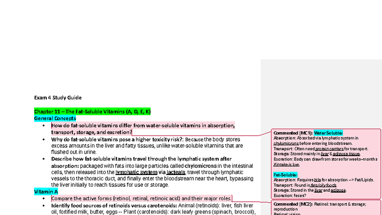 Exam 4 Study Guide: Fat-Soluble Vitamins (A, D, E, K) & Nutrition ...